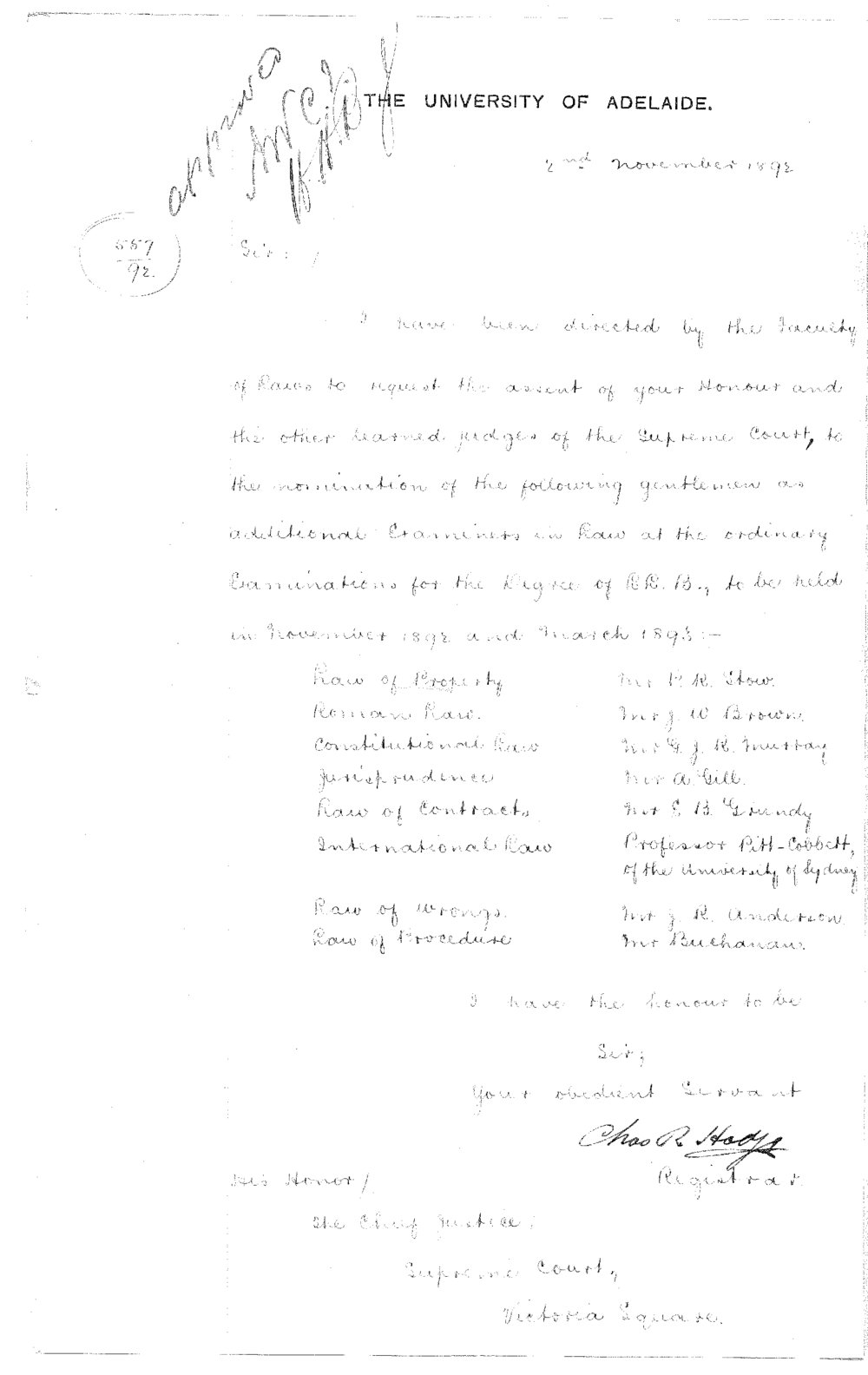 His Honour the Chief Justice and Judges of the Supreme Court - Approval ...