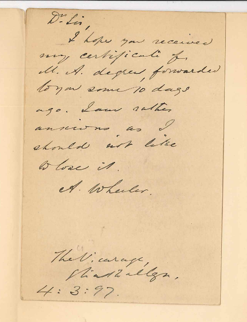 Reverend A Wheeler MA - Enquiring re certificate | Adelaide University