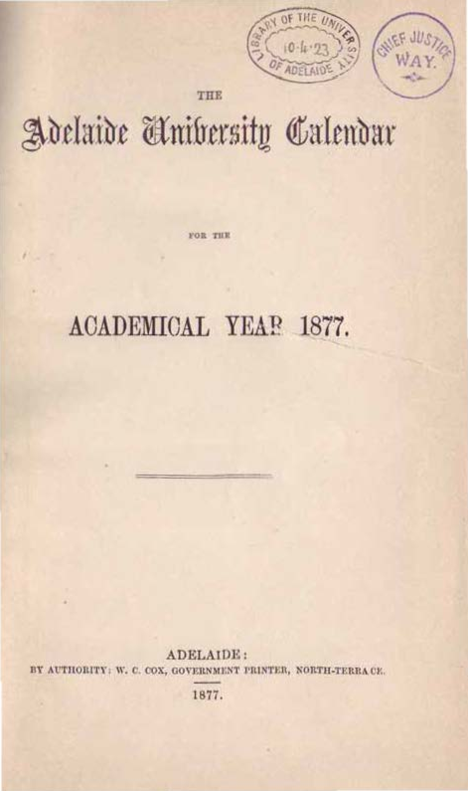 1877 - Calendar - Index and Appendices A B C D - University of Adelaide ...